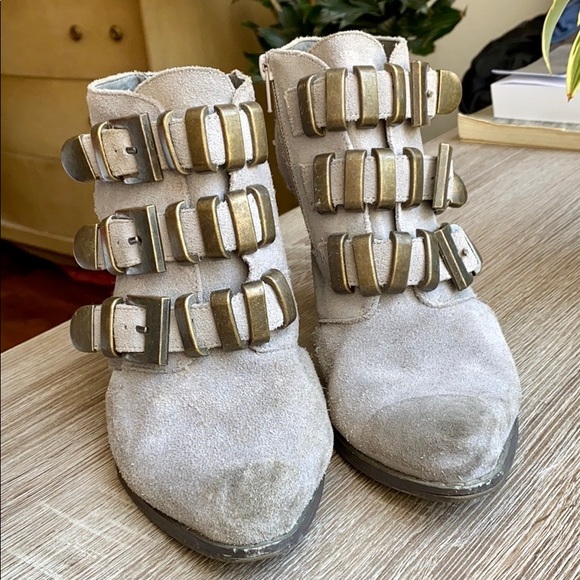 Dolls Kill | Shoes | Nyla Grey Suede Buckle General Slingback Heeled ...